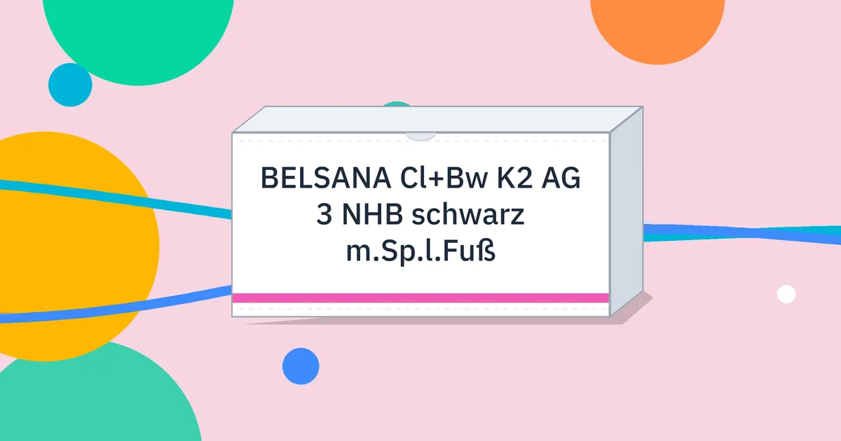 Symbolbild: Packung mit der Aufschrift BELSANA Cl+Bw K2 AG 3 NHB schwarz m.Sp.l.Fuß (PZN 12243481) – Verfügbarkeit und Bezug in Apotheken in Frankfurt am Main