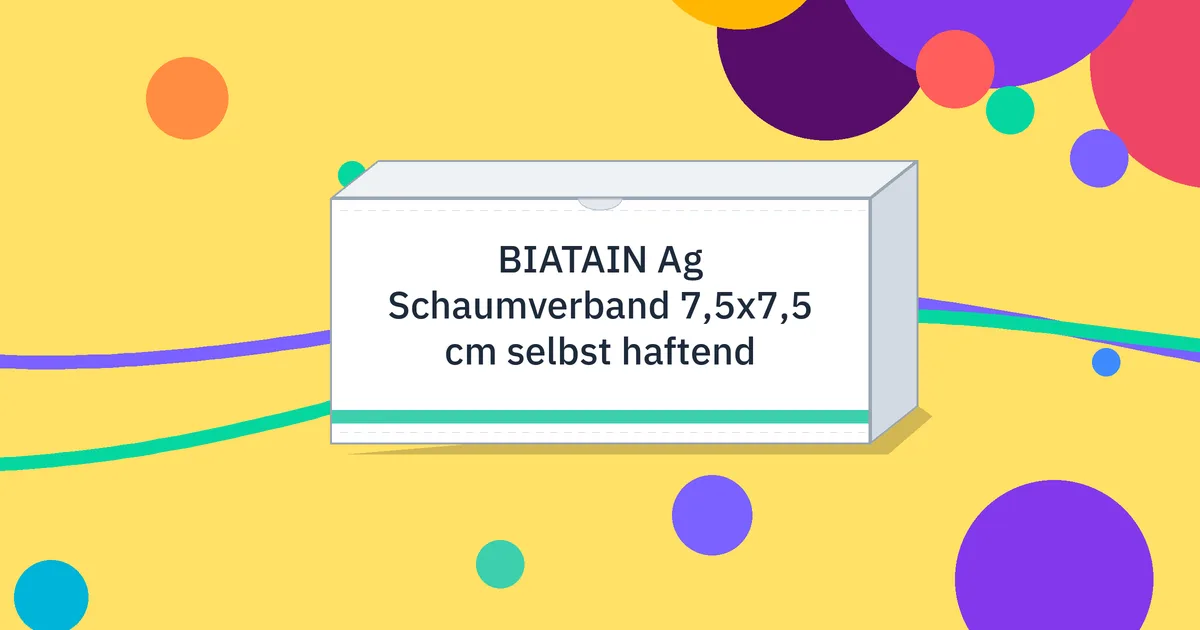 Symbolbild: Packung mit der Aufschrift BIATAIN Ag Schaumverband 7,5x7,5 cm selbst haftend (PZN 09891578) – Verfügbarkeit und Bezug in Apotheken in Frankfurt am Main