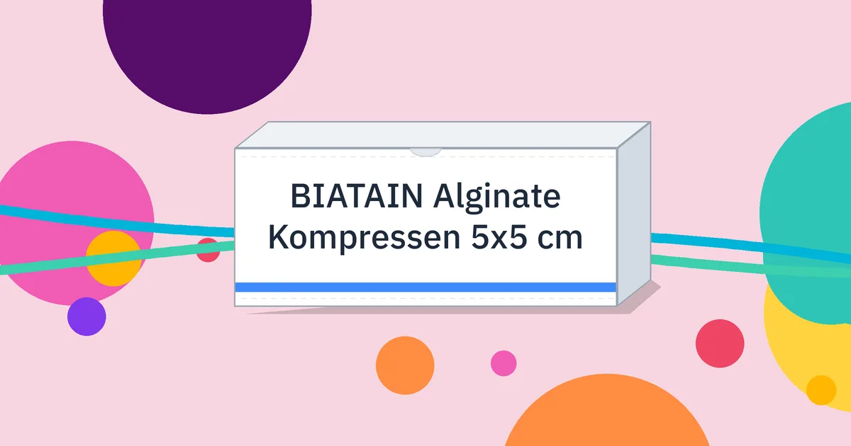 Symbolbild: Packung mit der Aufschrift BIATAIN Alginate Kompressen 5x5 cm (PZN 19348467) – Verfügbarkeit und Bezug in Apotheken in Frankfurt am Main