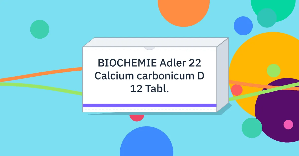 Symbolbild: Packung mit der Aufschrift BIOCHEMIE Adler 22 Calcium carbonicum D 12 Tabl. (PZN 02730441) – Verfügbarkeit und Bezug in Apotheken in Frankfurt am Main