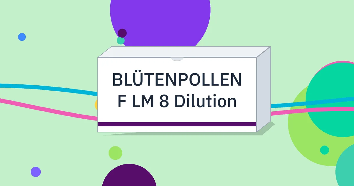 Symbolbild: Packung mit der Aufschrift BLÜTENPOLLEN F LM 8 Dilution (PZN 13389382) – Verfügbarkeit und Bezug in Apotheken in Frankfurt am Main