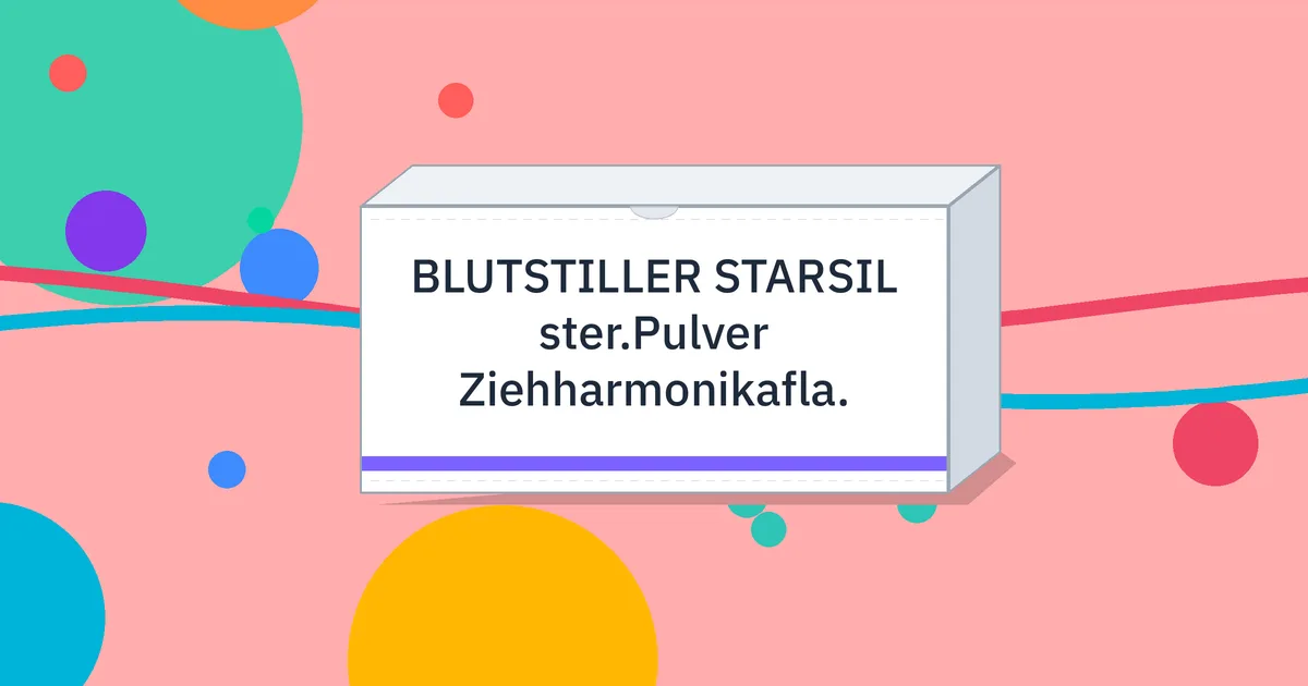 Symbolbild: Packung mit der Aufschrift BLUTSTILLER STARSIL ster.Pulver Ziehharmonikafla. (PZN 16017824) – Verfügbarkeit und Bezug in Apotheken in Frankfurt am Main