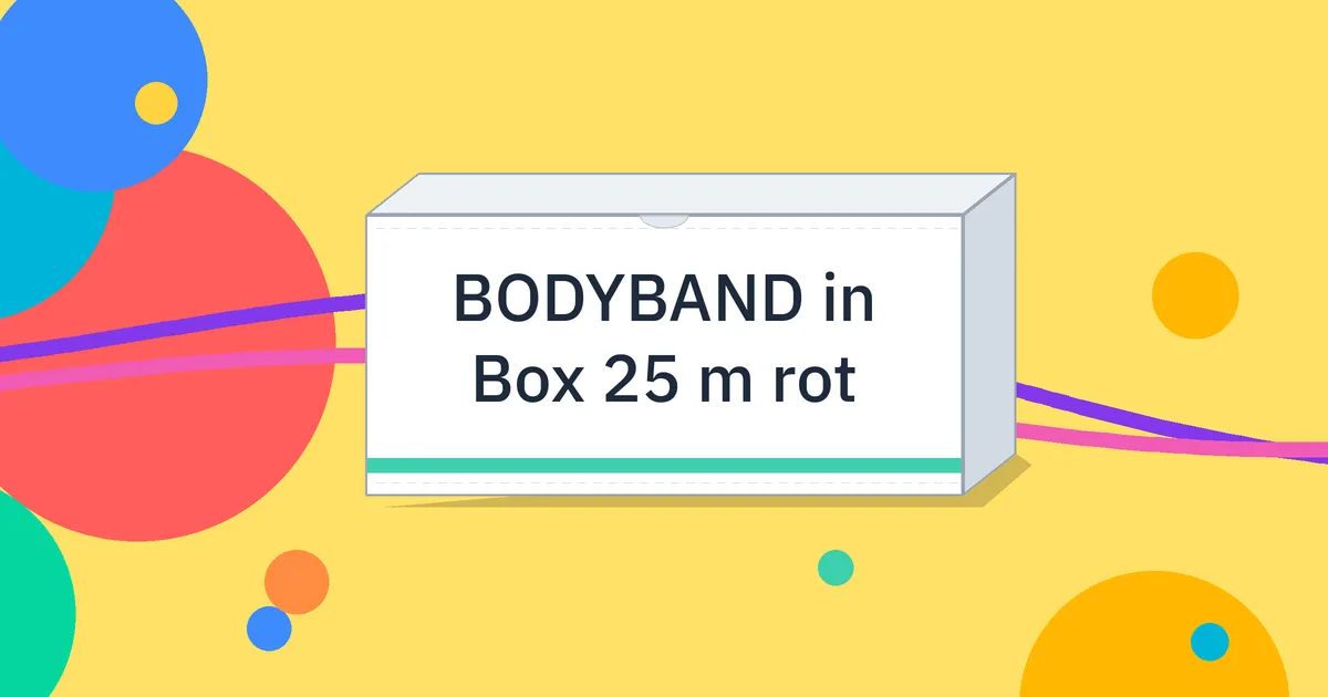 Symbolbild: Packung mit der Aufschrift BODYBAND in Box 25 m rot (PZN 10076582) – Verfügbarkeit und Bezug in Apotheken in Frankfurt am Main