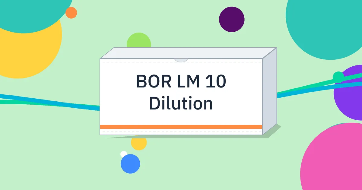 Symbolbild: Packung mit der Aufschrift BOR LM 10 Dilution (PZN 12795631) – Verfügbarkeit und Bezug in Apotheken in Frankfurt am Main