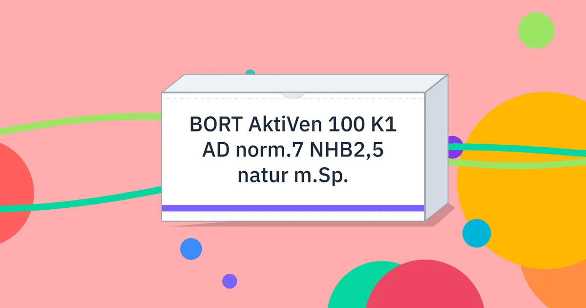 Symbolbild: Packung mit der Aufschrift BORT AktiVen 100 K1 AD norm.7 NHB2,5 natur m.Sp. (PZN 17498441) – Verfügbarkeit und Bezug in Apotheken in Frankfurt am Main