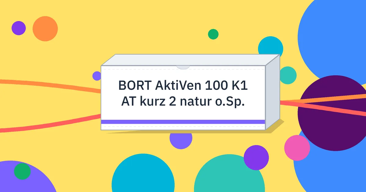 Symbolbild: Packung mit der Aufschrift BORT AktiVen 100 K1 AT kurz 2 natur o.Sp. (PZN 13736317) – Verfügbarkeit und Bezug in Apotheken in Frankfurt am Main