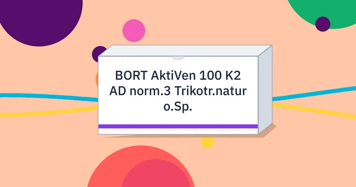 Symbolbild: Packung mit der Aufschrift BORT AktiVen 100 K2 AD norm.3 Trikotr.natur o.Sp. (PZN 13726307) – Verfügbarkeit und Bezug in Apotheken in Frankfurt am Main