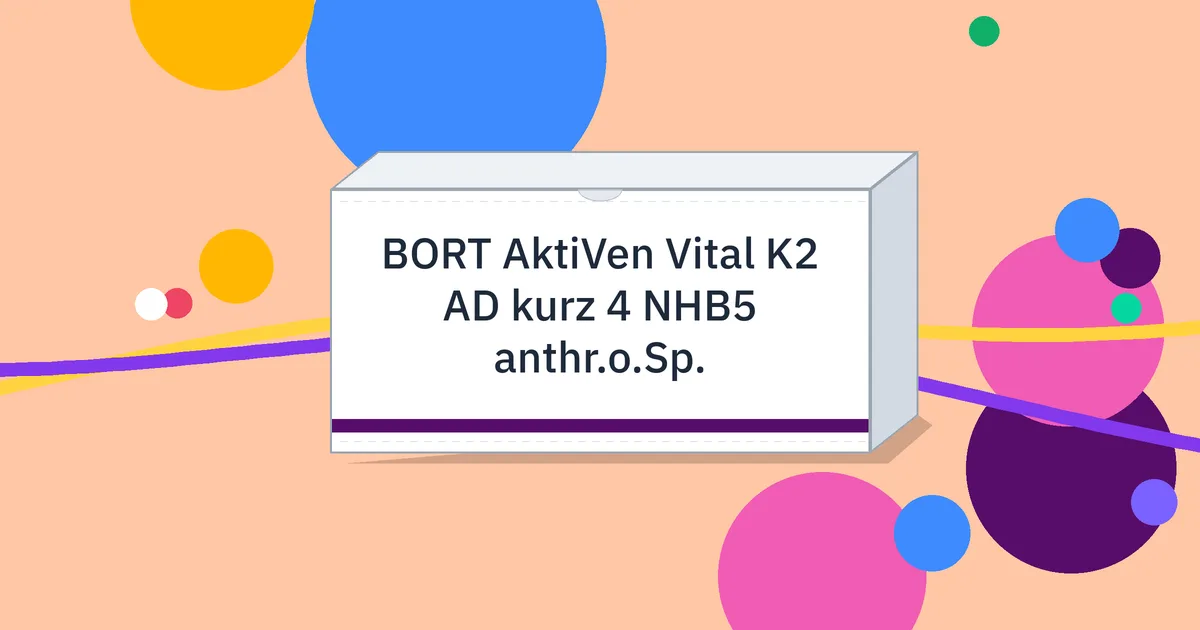 Symbolbild: Packung mit der Aufschrift BORT AktiVen Vital K2 AD kurz 4 NHB5 anthr.o.Sp. (PZN 17494928) – Verfügbarkeit und Bezug in Apotheken in Frankfurt am Main