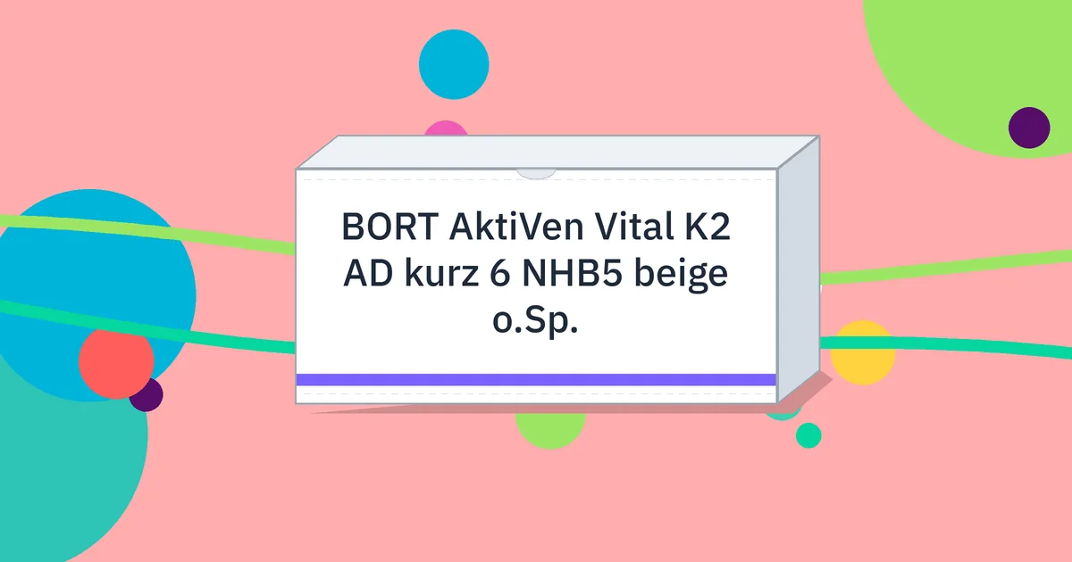 Symbolbild: Packung mit der Aufschrift BORT AktiVen Vital K2 AD kurz 6 NHB5 beige o.Sp. (PZN 17494265) – Verfügbarkeit und Bezug in Apotheken in Frankfurt am Main