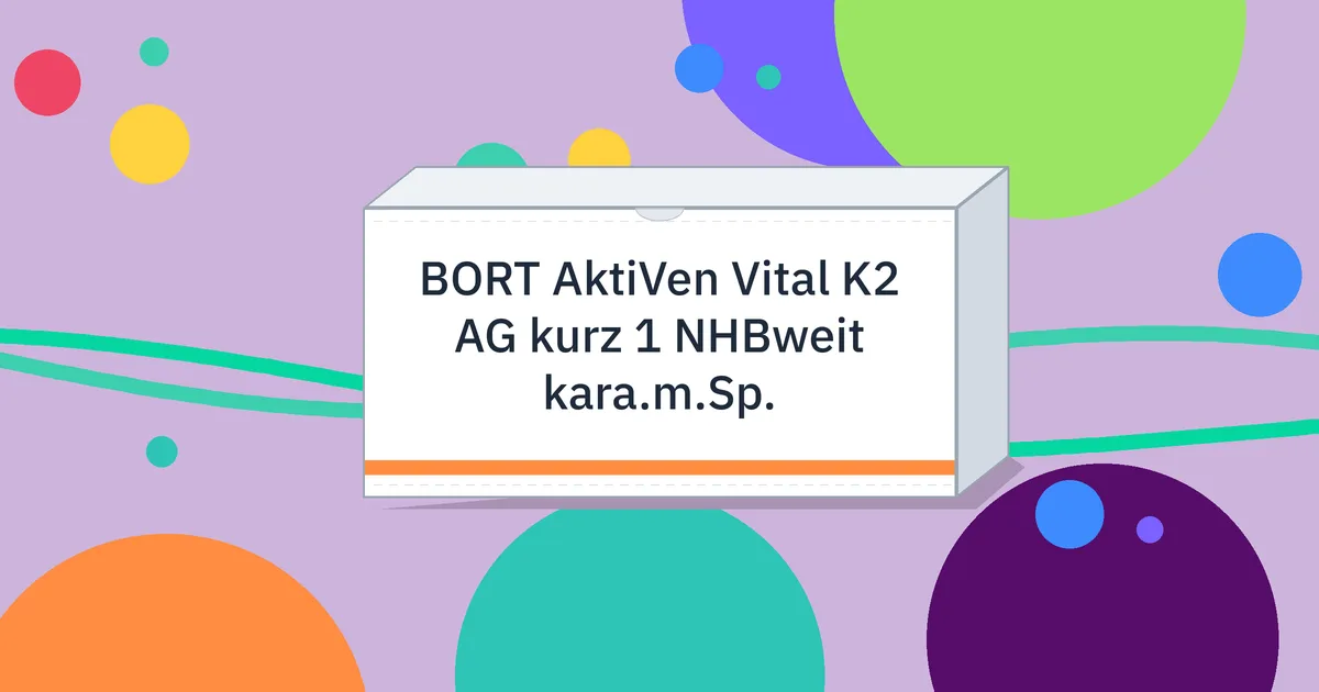 Symbolbild: Packung mit der Aufschrift BORT AktiVen Vital K2 AG kurz 1 NHBweit kara.m.Sp. (PZN 12384537) – Verfügbarkeit und Bezug in Apotheken in Frankfurt am Main