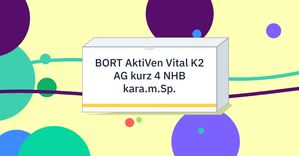 Symbolbild: Packung mit der Aufschrift BORT AktiVen Vital K2 AG kurz 4 NHB kara.m.Sp. (PZN 12384394) – Verfügbarkeit und Bezug in Apotheken in Frankfurt am Main