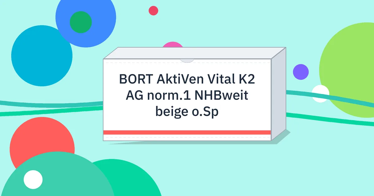 Symbolbild: Packung mit der Aufschrift BORT AktiVen Vital K2 AG norm.1 NHBweit beige o.Sp (PZN 13731550) – Verfügbarkeit und Bezug in Apotheken in Frankfurt am Main