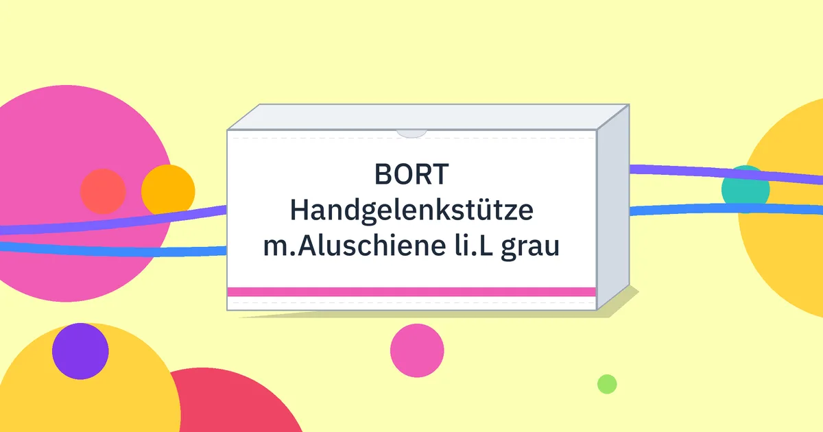 Symbolbild: Packung mit der Aufschrift BORT Handgelenkstütze m.Aluschiene li.L grau (PZN 17843033) – Verfügbarkeit und Bezug in Apotheken in Frankfurt am Main
