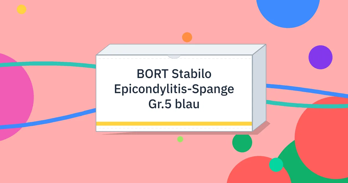 Symbolbild: Packung mit der Aufschrift BORT Stabilo Epicondylitis-Spange Gr.5 blau (PZN 20290448) – Verfügbarkeit und Bezug in Apotheken in Frankfurt am Main