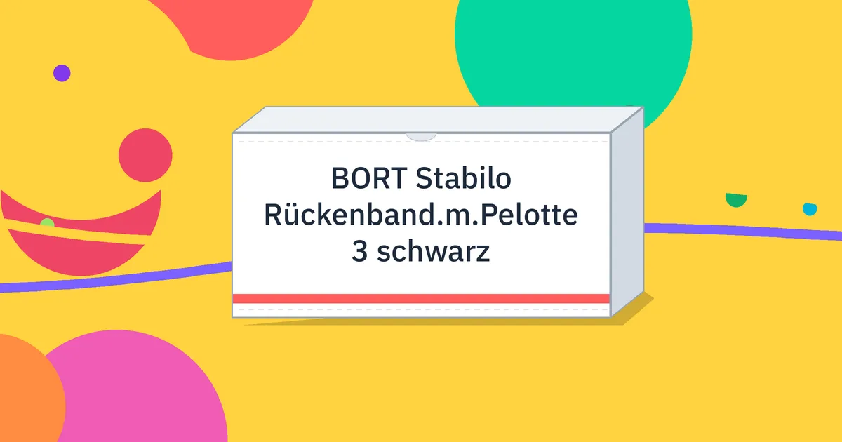 Symbolbild: Packung mit der Aufschrift BORT Stabilo Rückenband.m.Pelotte 3 schwarz (PZN 05539672) – Verfügbarkeit und Bezug in Apotheken in Frankfurt am Main