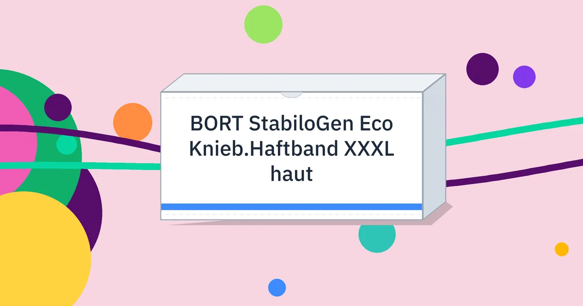 Symbolbild: Packung mit der Aufschrift BORT StabiloGen Eco Knieb.Haftband XXXL haut (PZN 13424463) – Verfügbarkeit und Bezug in Apotheken in Frankfurt am Main