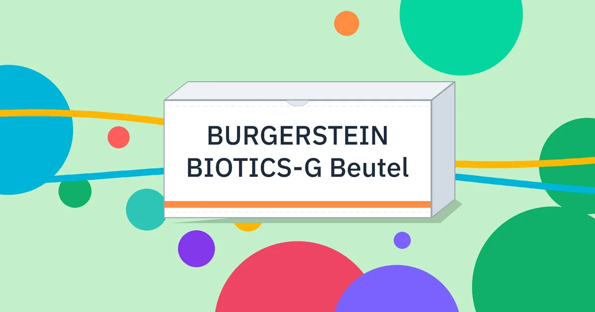 Symbolbild: Packung mit der Aufschrift BURGERSTEIN BIOTICS-G Beutel (PZN 20541844) – Verfügbarkeit und Bezug in Apotheken in Frankfurt am Main