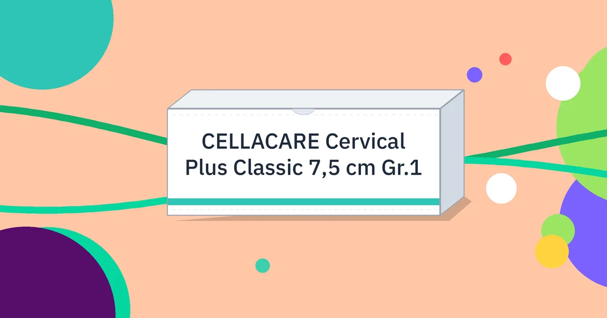 Symbolbild: Packung mit der Aufschrift CELLACARE Cervical Plus Classic 7,5 cm Gr.1 (PZN 11125070) – Verfügbarkeit und Bezug in Apotheken in Frankfurt am Main