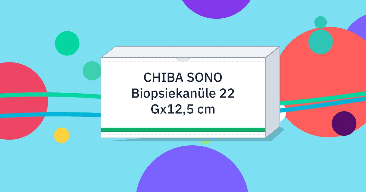 Symbolbild: Packung mit der Aufschrift CHIBA SONO Biopsiekanüle 22 Gx12,5 cm (PZN 03929311) – Verfügbarkeit und Bezug in Apotheken in Frankfurt am Main