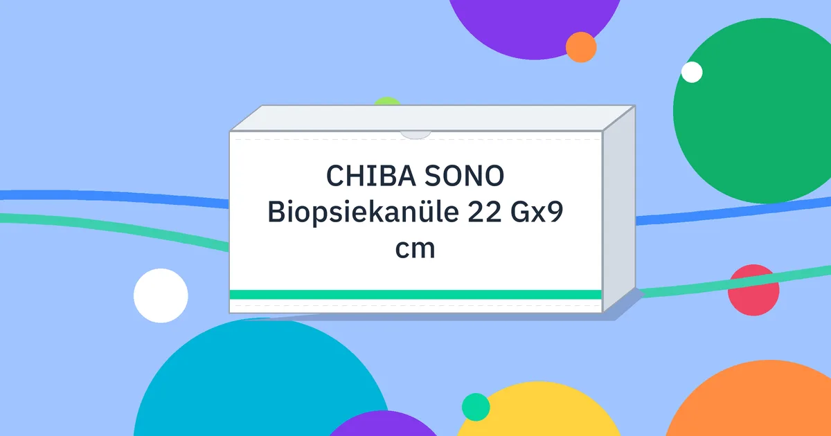 Symbolbild: Packung mit der Aufschrift CHIBA SONO Biopsiekanüle 22 Gx9 cm (PZN 03929268) – Verfügbarkeit und Bezug in Apotheken in Frankfurt am Main