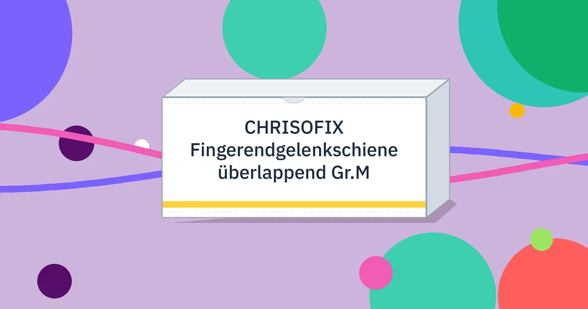 Symbolbild: Packung mit der Aufschrift CHRISOFIX Fingerendgelenkschiene überlappend Gr.M (PZN 09913794) – Verfügbarkeit und Bezug in Apotheken in Frankfurt am Main