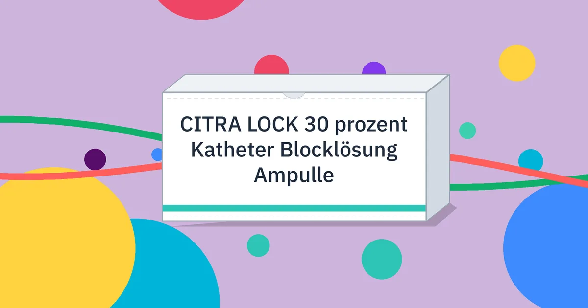 Symbolbild: Packung mit der Aufschrift CITRA LOCK 30 prozent Katheter Blocklösung Ampulle (PZN 09281064) – Verfügbarkeit und Bezug in Apotheken in Frankfurt am Main