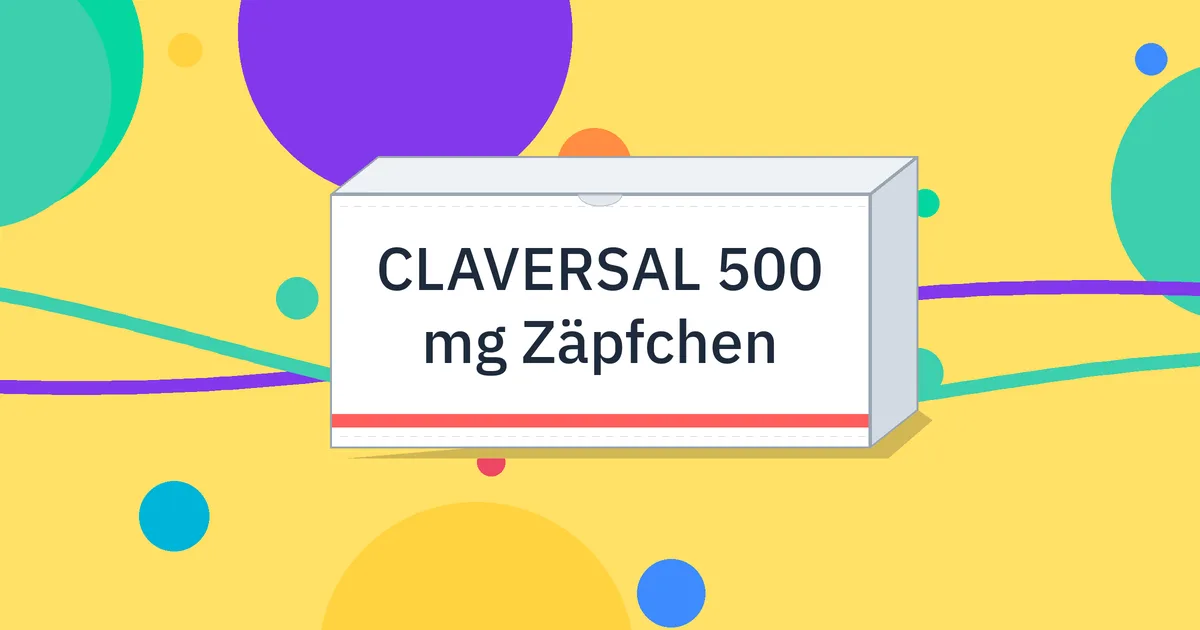 Symbolbild: Packung mit der Aufschrift CLAVERSAL 500 mg Zäpfchen (PZN 04765320) – Verfügbarkeit und Bezug in Apotheken in Frankfurt am Main
