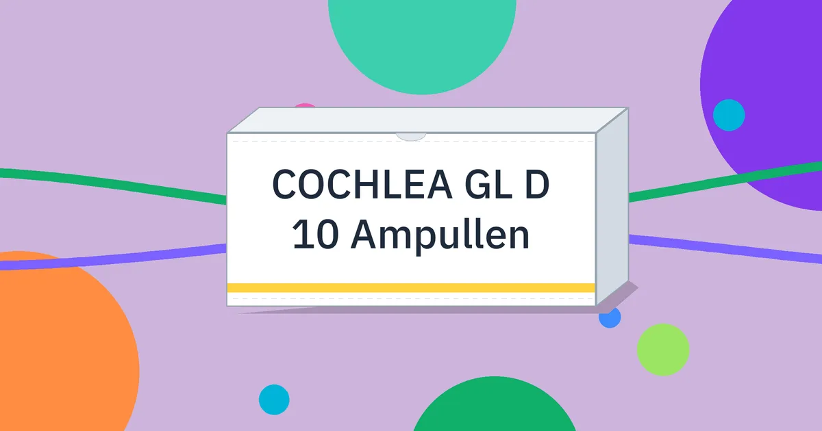 Symbolbild: Packung mit der Aufschrift COCHLEA GL D 10 Ampullen (PZN 02912828) – Verfügbarkeit und Bezug in Apotheken in Frankfurt am Main