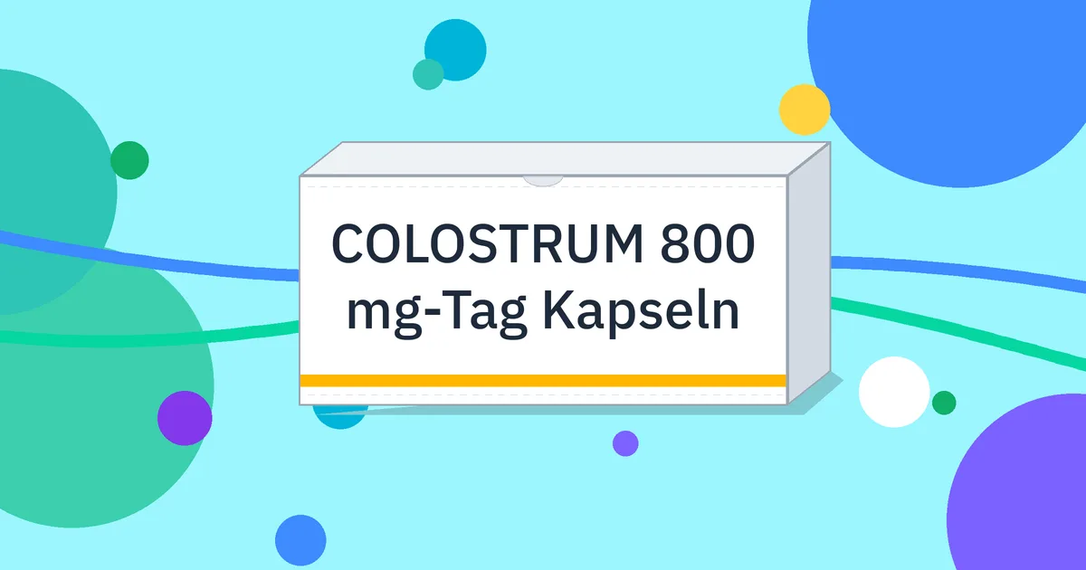 Symbolbild: Packung mit der Aufschrift COLOSTRUM 800 mg-Tag Kapseln (PZN 10272662) – Verfügbarkeit und Bezug in Apotheken in Frankfurt am Main