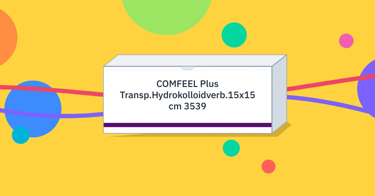 Symbolbild: Packung mit der Aufschrift COMFEEL Plus Transp.Hydrokolloidverb.15x15 cm 3539 (PZN 11117136) – Verfügbarkeit und Bezug in Apotheken in Frankfurt am Main