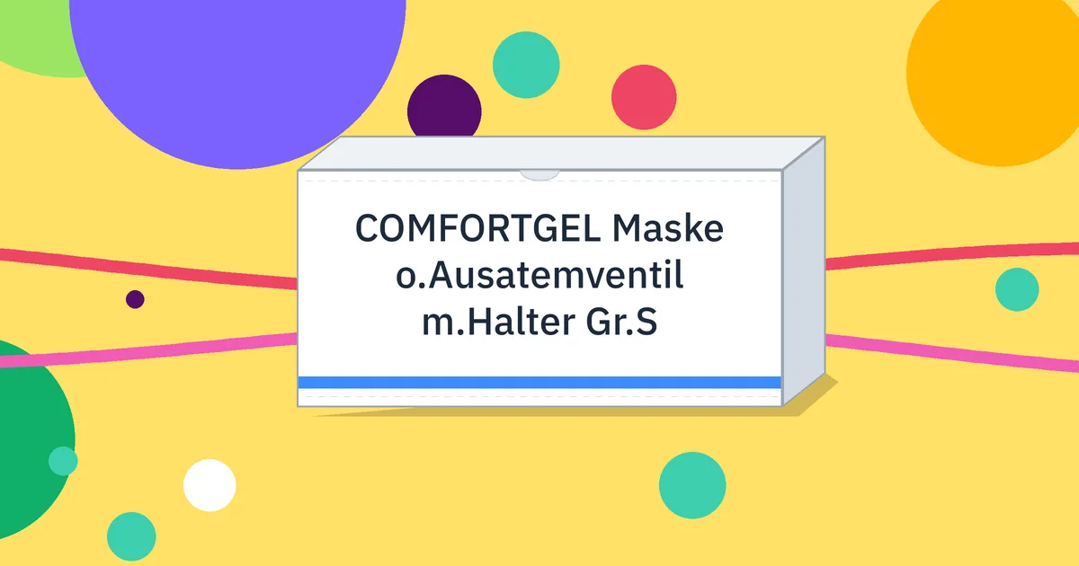Symbolbild: Packung mit der Aufschrift COMFORTGEL Maske o.Ausatemventil m.Halter Gr.S (PZN 02762375) – Verfügbarkeit und Bezug in Apotheken in Frankfurt am Main