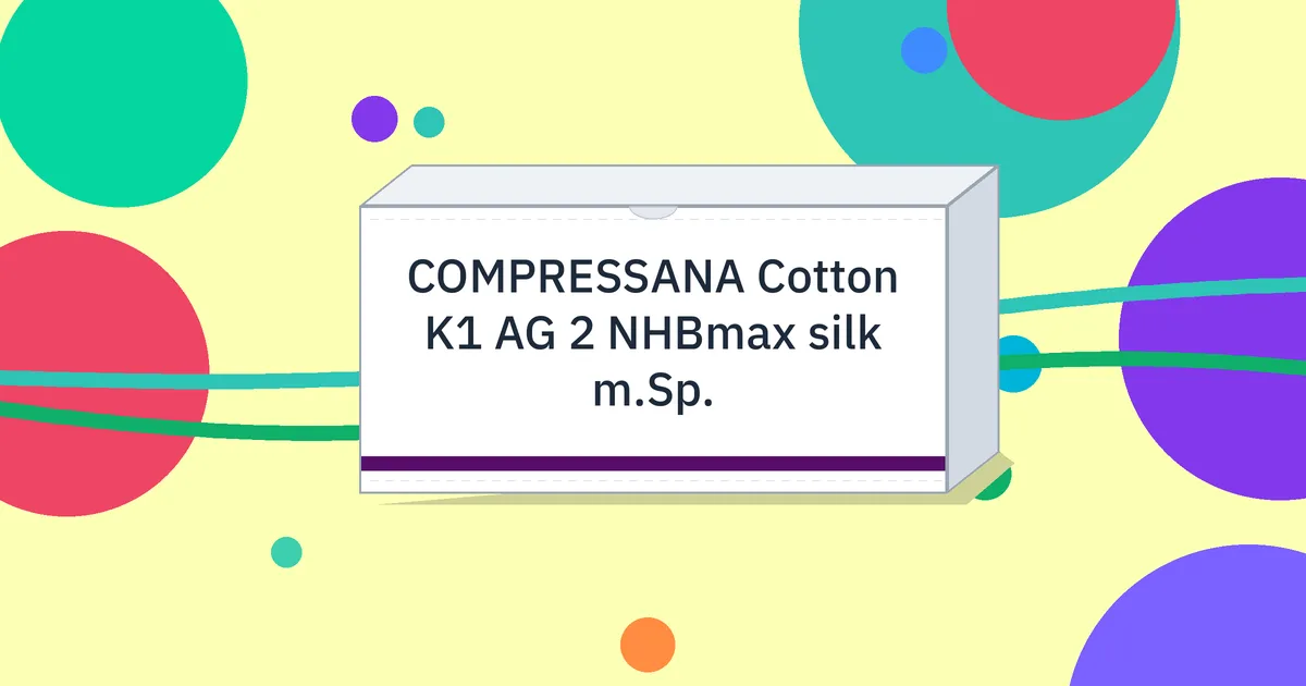 Symbolbild: Packung mit der Aufschrift COMPRESSANA Cotton K1 AG 2 NHBmax silk m.Sp. (PZN 11392948) – Verfügbarkeit und Bezug in Apotheken in Frankfurt am Main