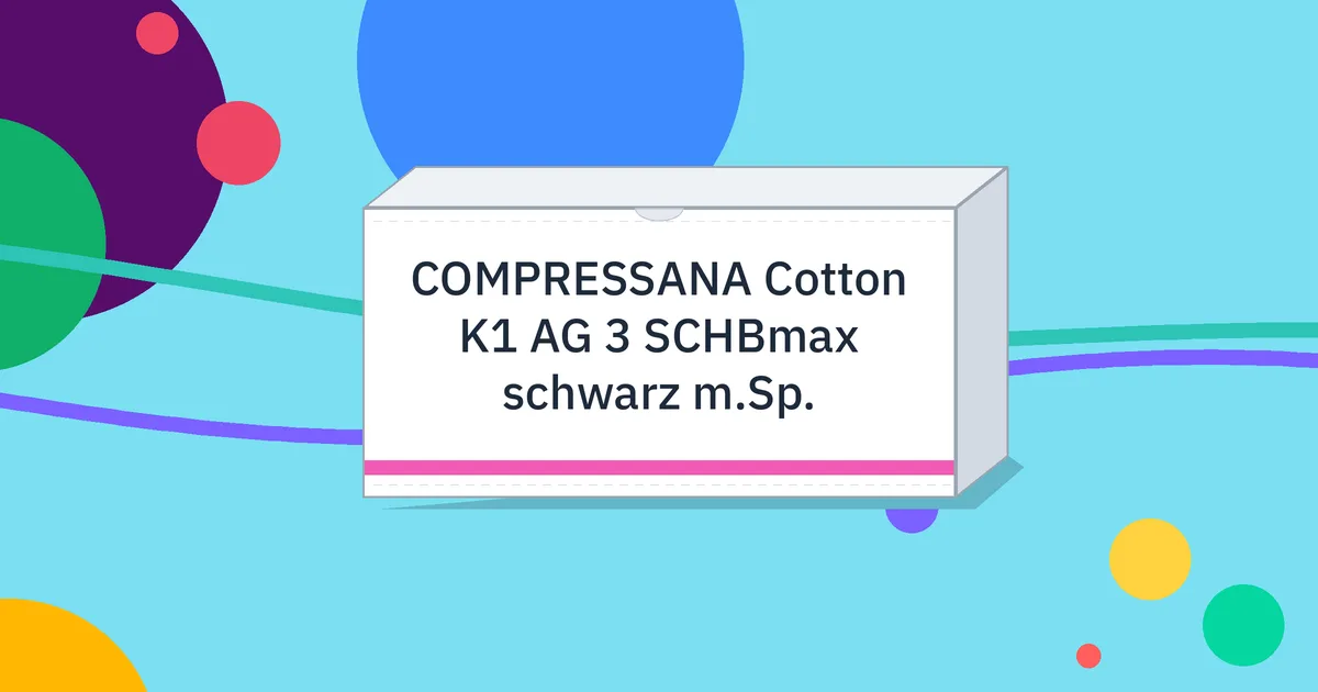Symbolbild: Packung mit der Aufschrift COMPRESSANA Cotton K1 AG 3 SCHBmax schwarz m.Sp. (PZN 16959650) – Verfügbarkeit und Bezug in Apotheken in Frankfurt am Main