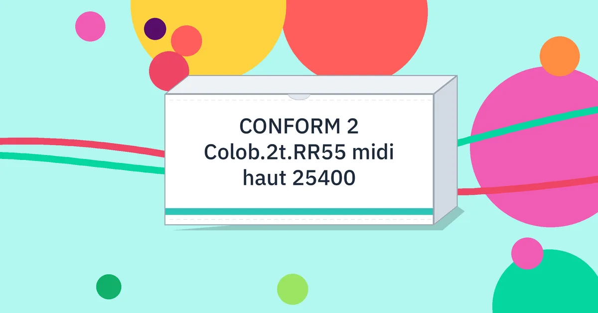 Symbolbild: Packung mit der Aufschrift CONFORM 2 Colob.2t.RR55 midi haut 25400 (PZN 00672805) – Verfügbarkeit und Bezug in Apotheken in Frankfurt am Main