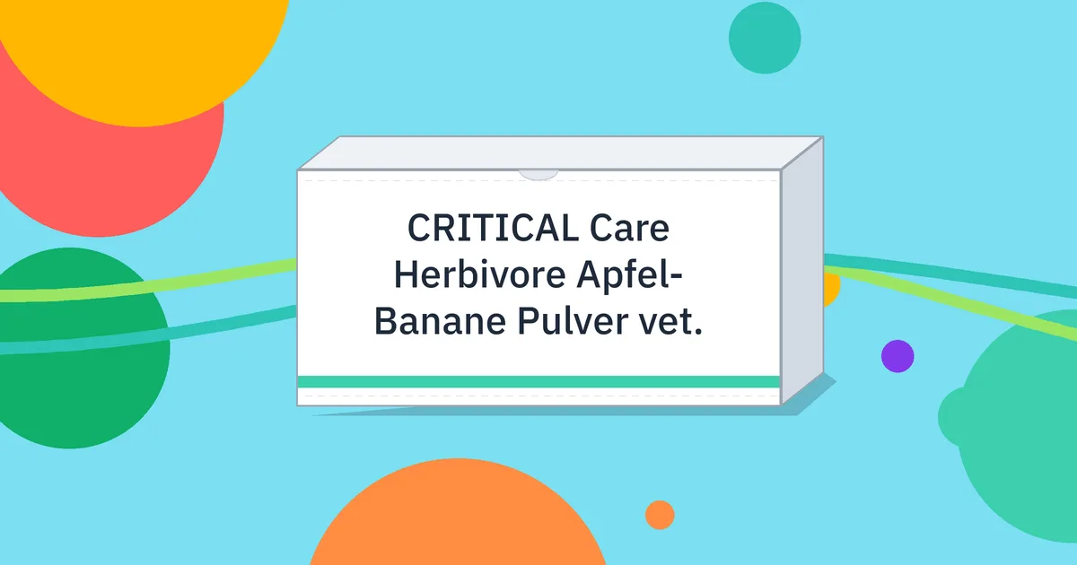 Symbolbild: Packung mit der Aufschrift CRITICAL Care Herbivore Apfel-Banane Pulver vet. (PZN 20612751) – Verfügbarkeit und Bezug in Apotheken in Frankfurt am Main