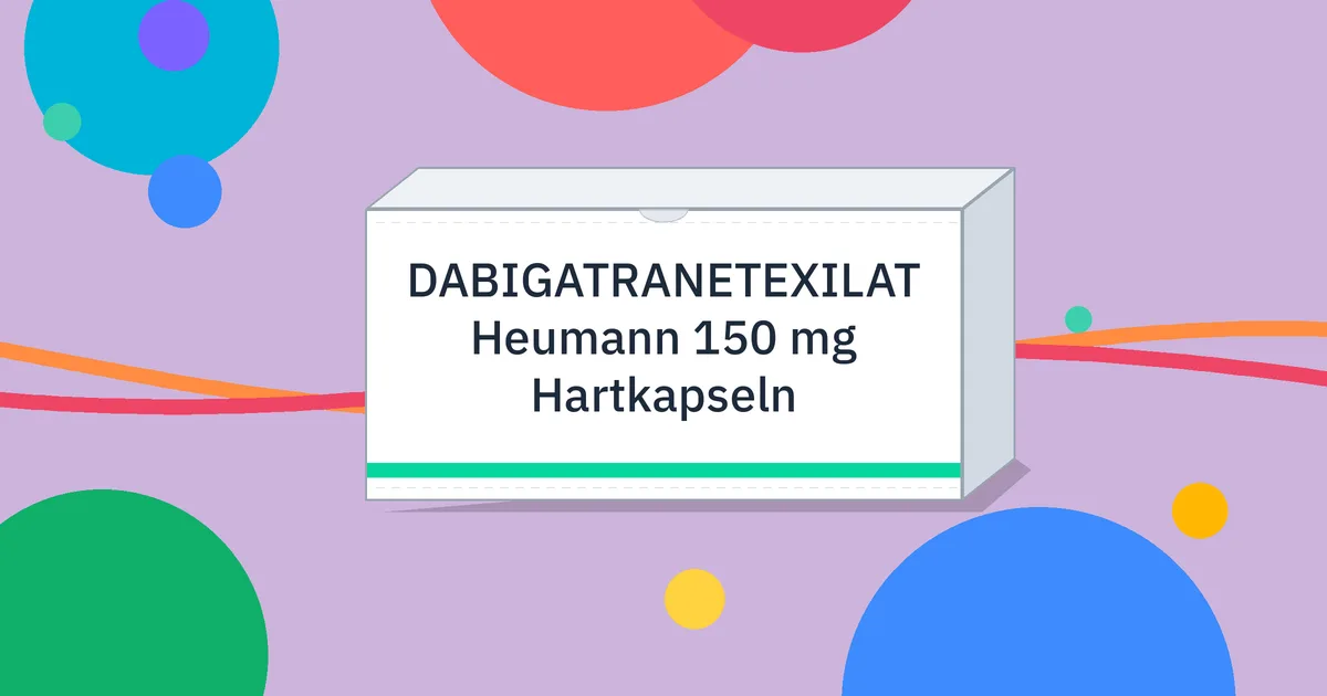 Symbolbild: Packung mit der Aufschrift DABIGATRANETEXILAT Heumann 150 mg Hartkapseln (PZN 18486316) – Verfügbarkeit und Bezug in Apotheken in Frankfurt am Main