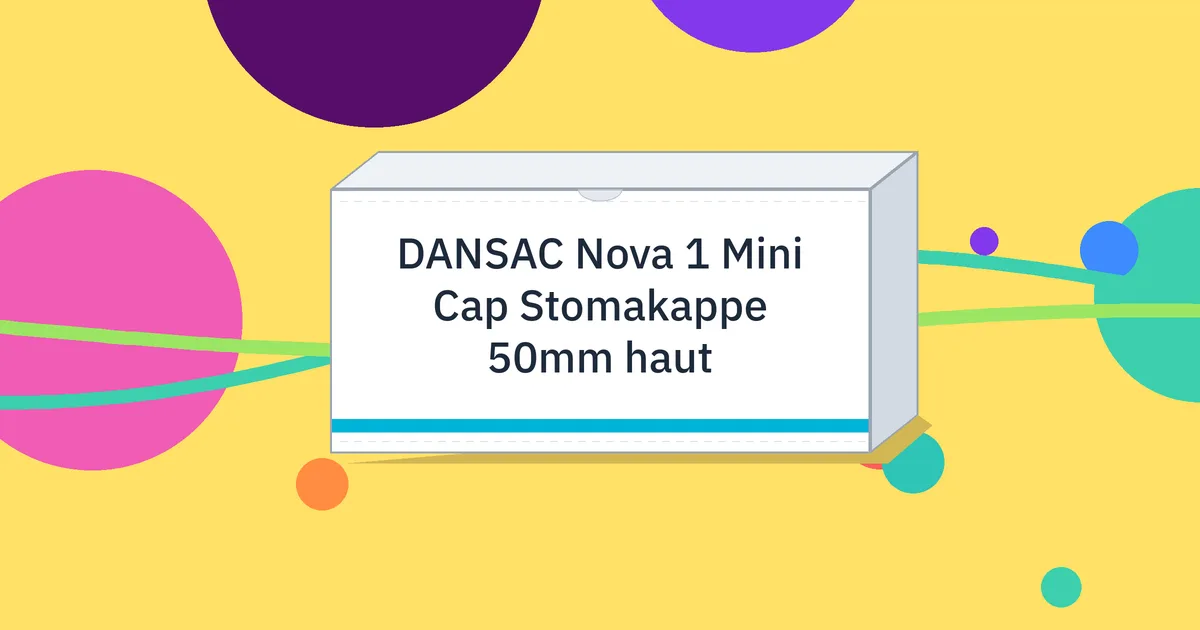 Symbolbild: Packung mit der Aufschrift DANSAC Nova 1 Mini Cap Stomakappe 50mm haut (PZN 01985392) – Verfügbarkeit und Bezug in Apotheken in Frankfurt am Main