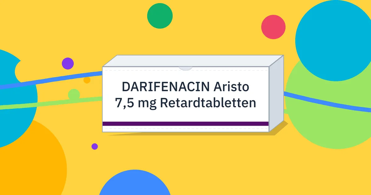 Symbolbild: Packung mit der Aufschrift DARIFENACIN Aristo 7,5 mg Retardtabletten (PZN 17249092) – Verfügbarkeit und Bezug in Apotheken in Frankfurt am Main