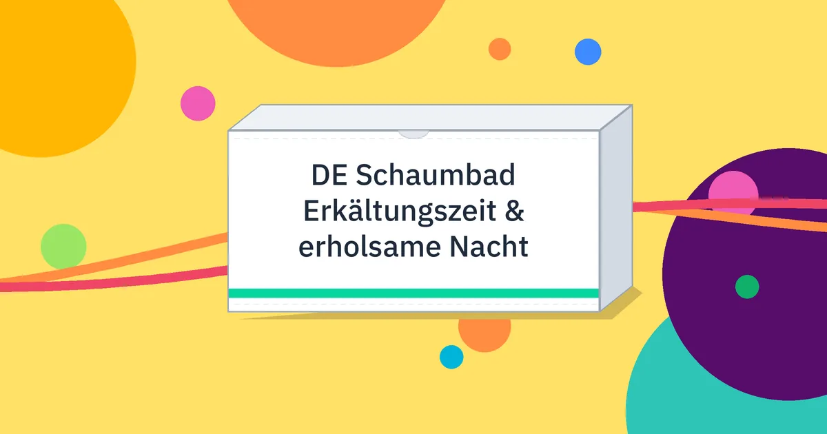 Symbolbild: Packung mit der Aufschrift DE Schaumbad Erkältungszeit & erholsame Nacht (PZN 19386019) – Verfügbarkeit und Bezug in Apotheken in Frankfurt am Main
