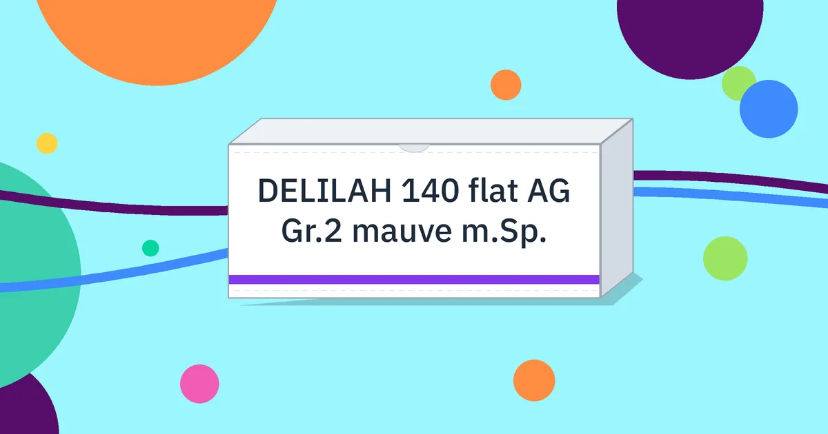 Symbolbild: Packung mit der Aufschrift DELILAH 140 flat AG Gr.2 mauve m.Sp. (PZN 14247201) – Verfügbarkeit und Bezug in Apotheken in Frankfurt am Main