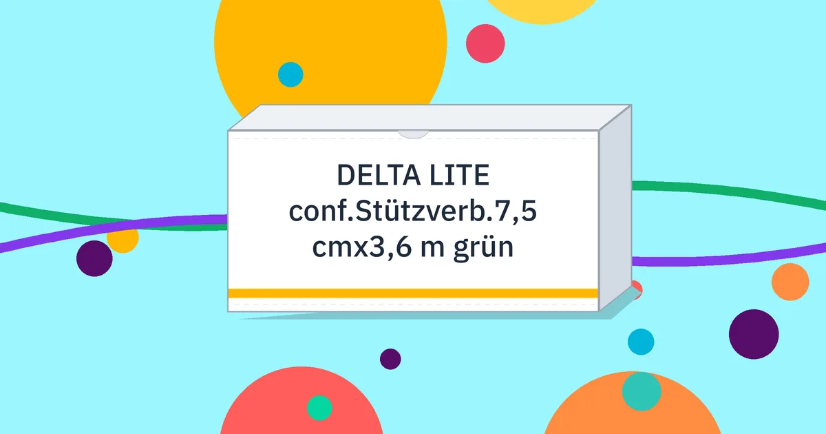 Symbolbild: Packung mit der Aufschrift DELTA LITE conf.Stützverb.7,5 cmx3,6 m grün (PZN 04252810) – Verfügbarkeit und Bezug in Apotheken in Frankfurt am Main