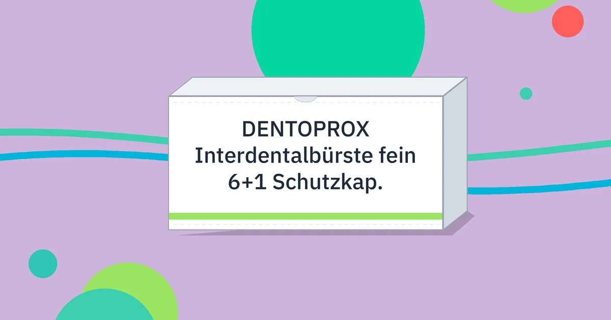 Symbolbild: Packung mit der Aufschrift DENTOPROX Interdentalbürste fein 6+1 Schutzkap. (PZN 04797343) – Verfügbarkeit und Bezug in Apotheken in Frankfurt am Main