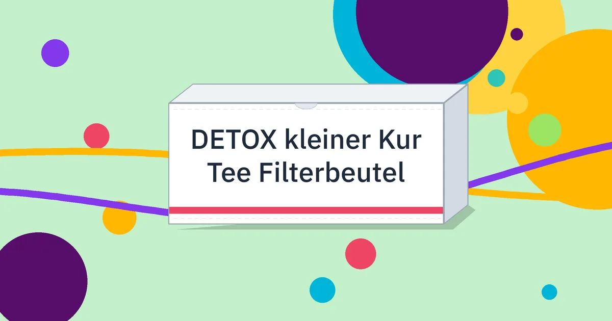 Symbolbild: Packung mit der Aufschrift DETOX kleiner Kur Tee Filterbeutel (PZN 04257084) – Verfügbarkeit und Bezug in Apotheken in Frankfurt am Main