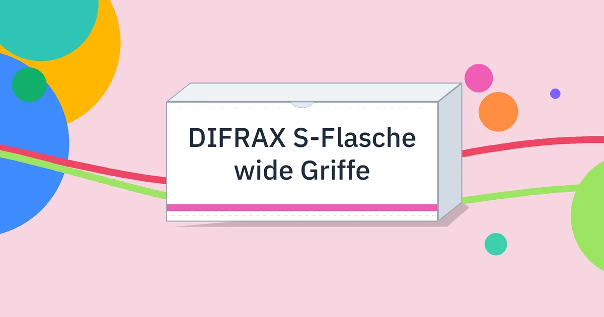 Symbolbild: Packung mit der Aufschrift DIFRAX S-Flasche wide Griffe (PZN 12518423) – Verfügbarkeit und Bezug in Apotheken in Frankfurt am Main