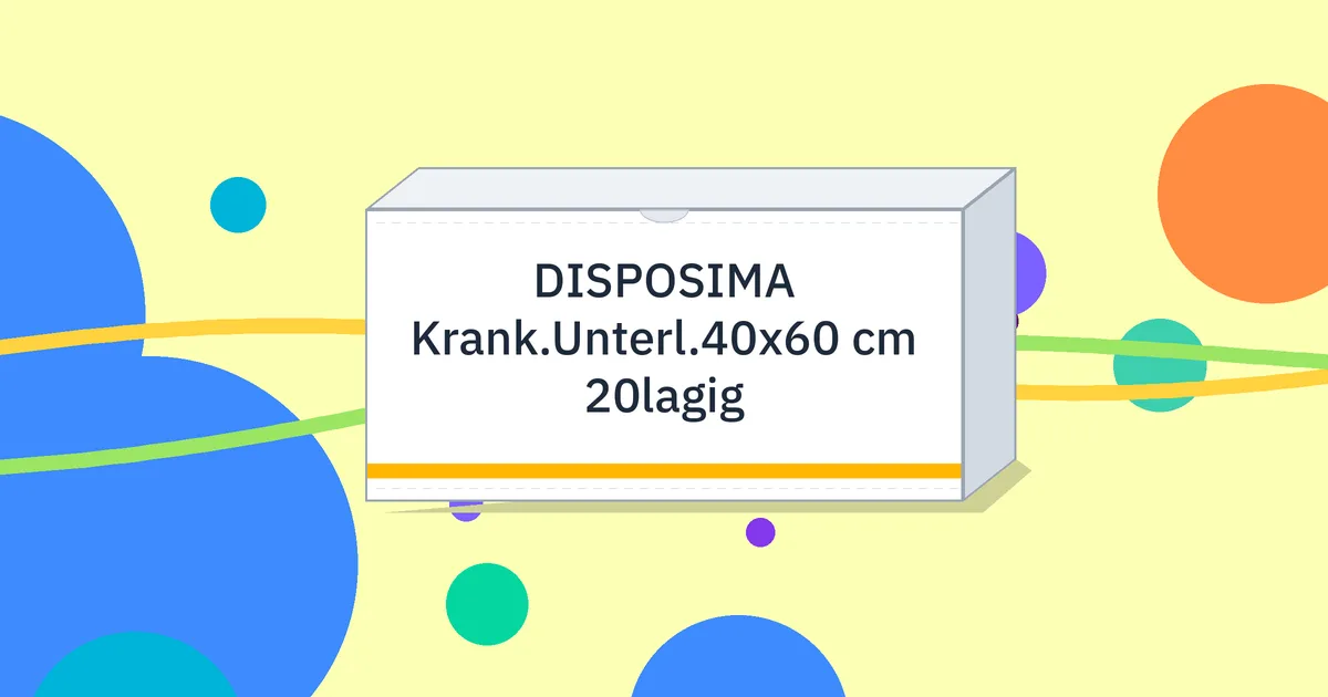 Symbolbild: Packung mit der Aufschrift DISPOSIMA Krank.Unterl.40x60 cm 20lagig (PZN 15997720) – Verfügbarkeit und Bezug in Apotheken in Frankfurt am Main