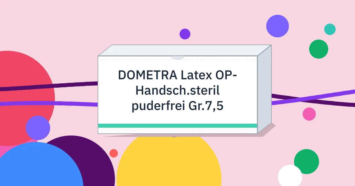 Symbolbild: Packung mit der Aufschrift DOMETRA Latex OP-Handsch.steril puderfrei Gr.7,5 (PZN 19477615) – Verfügbarkeit und Bezug in Apotheken in Frankfurt am Main
