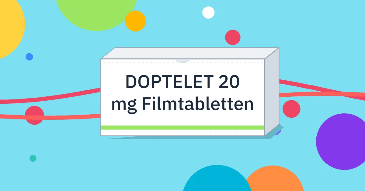 Symbolbild: Packung mit der Aufschrift DOPTELET 20 mg Filmtabletten (PZN 19921702) – Verfügbarkeit und Bezug in Apotheken in Frankfurt am Main