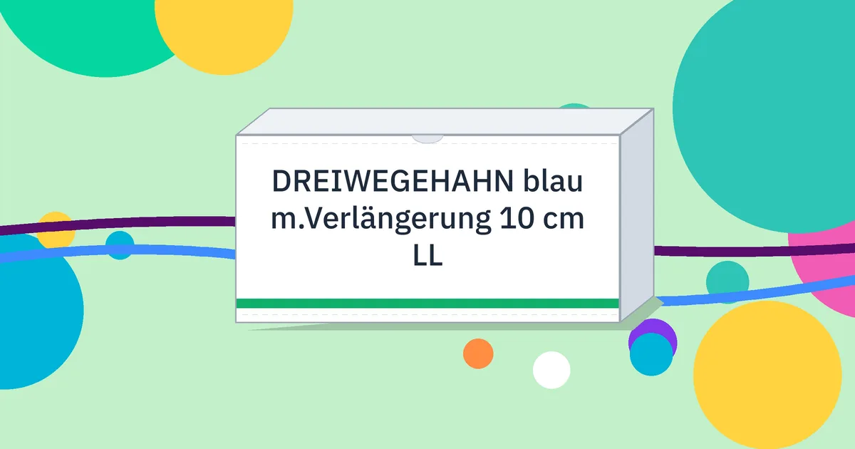 Symbolbild: Packung mit der Aufschrift DREIWEGEHAHN blau m.Verlängerung 10 cm LL (PZN 17488069) – Verfügbarkeit und Bezug in Apotheken in Frankfurt am Main