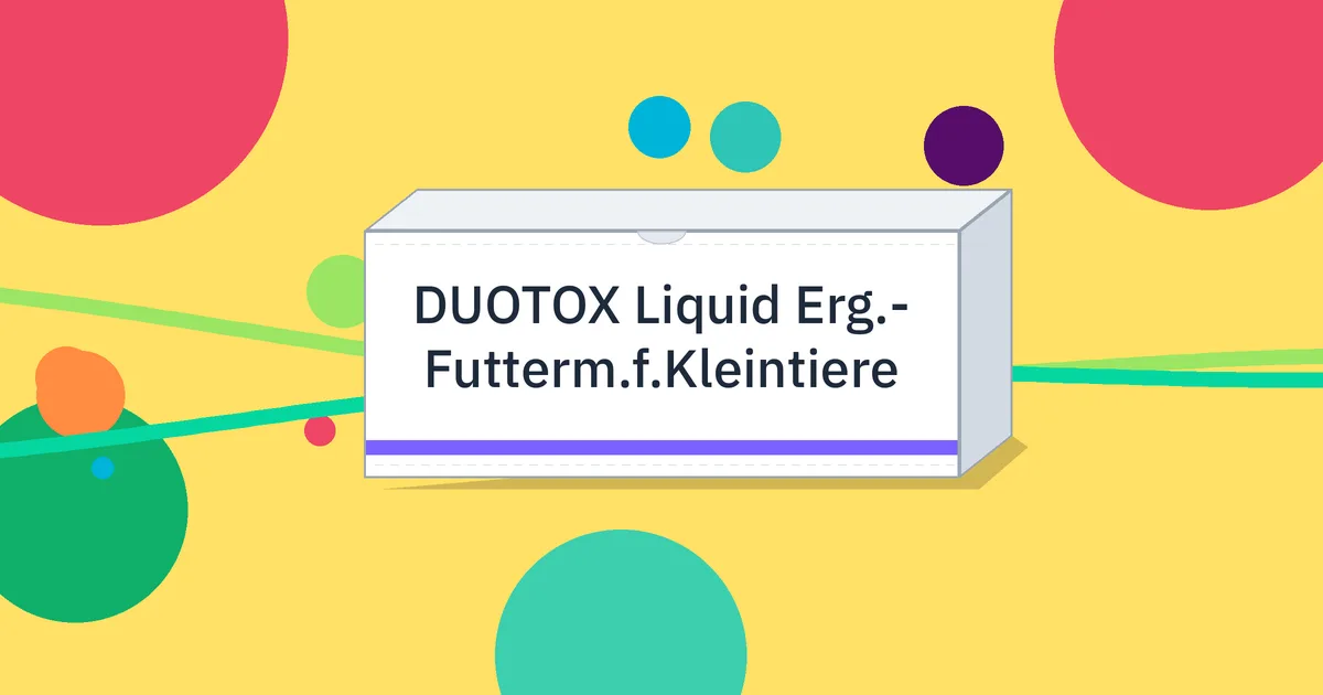 Symbolbild: Packung mit der Aufschrift DUOTOX Liquid Erg.-Futterm.f.Kleintiere (PZN 19068822) – Verfügbarkeit und Bezug in Apotheken in Frankfurt am Main