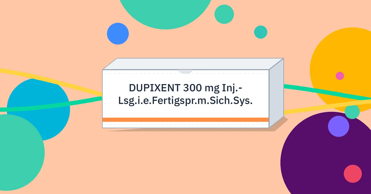 Symbolbild: Packung mit der Aufschrift DUPIXENT 300 mg Inj.-Lsg.i.e.Fertigspr.m.Sich.Sys. (PZN 12727279) – Verfügbarkeit und Bezug in Apotheken in Frankfurt am Main